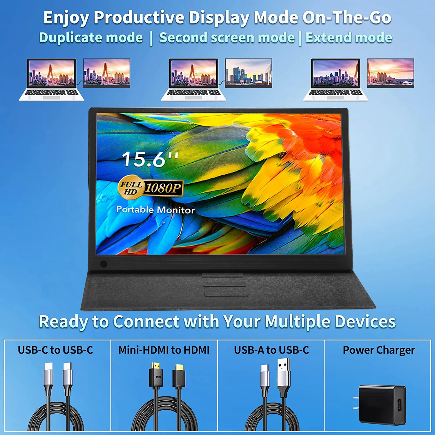 FHD 1080P USB C IPS Display - Portable Gaming Monitor 15.6