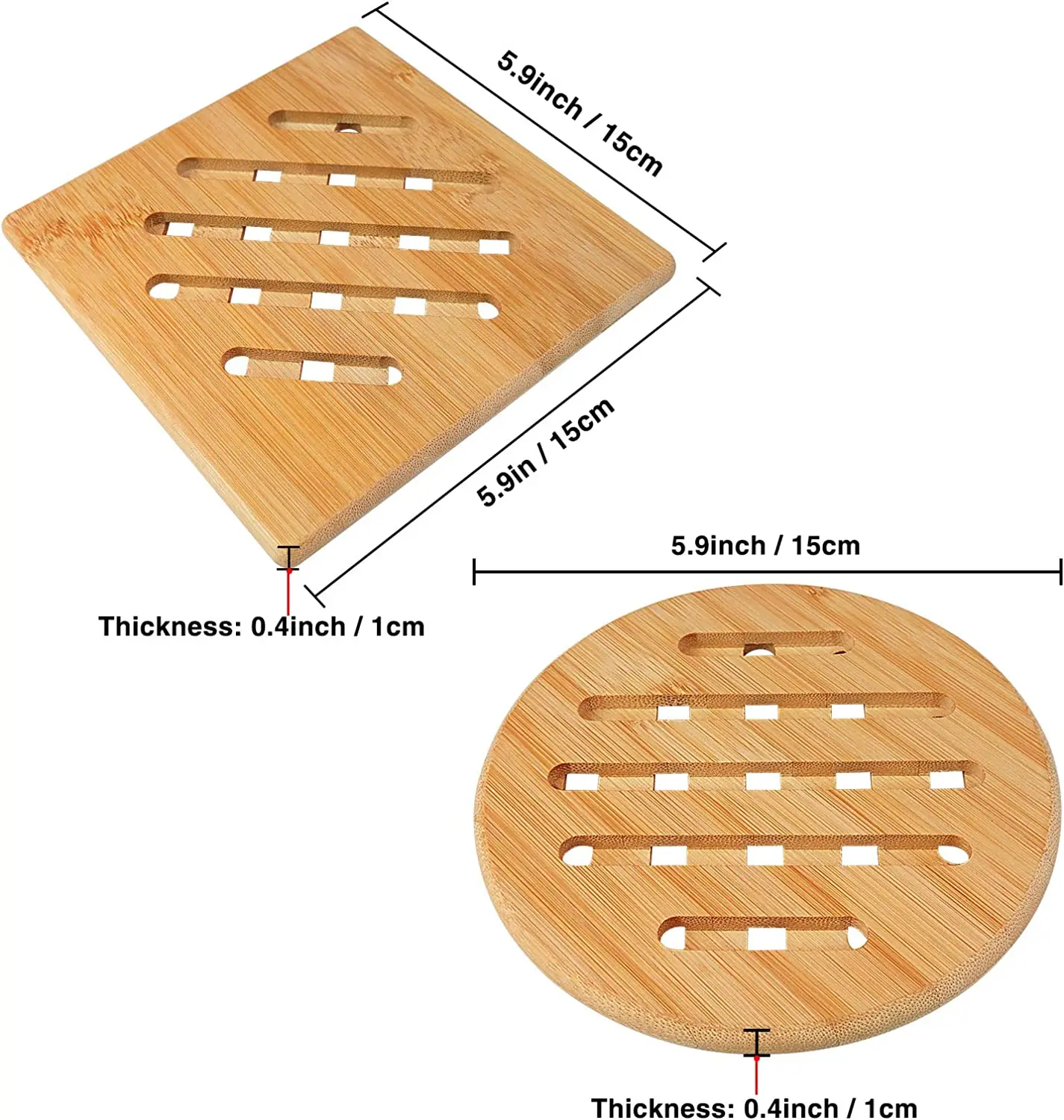 Bamboo Trivets Heat Resistant Bamboo Placemats Natural Square and Round Wooden Trivets for ...