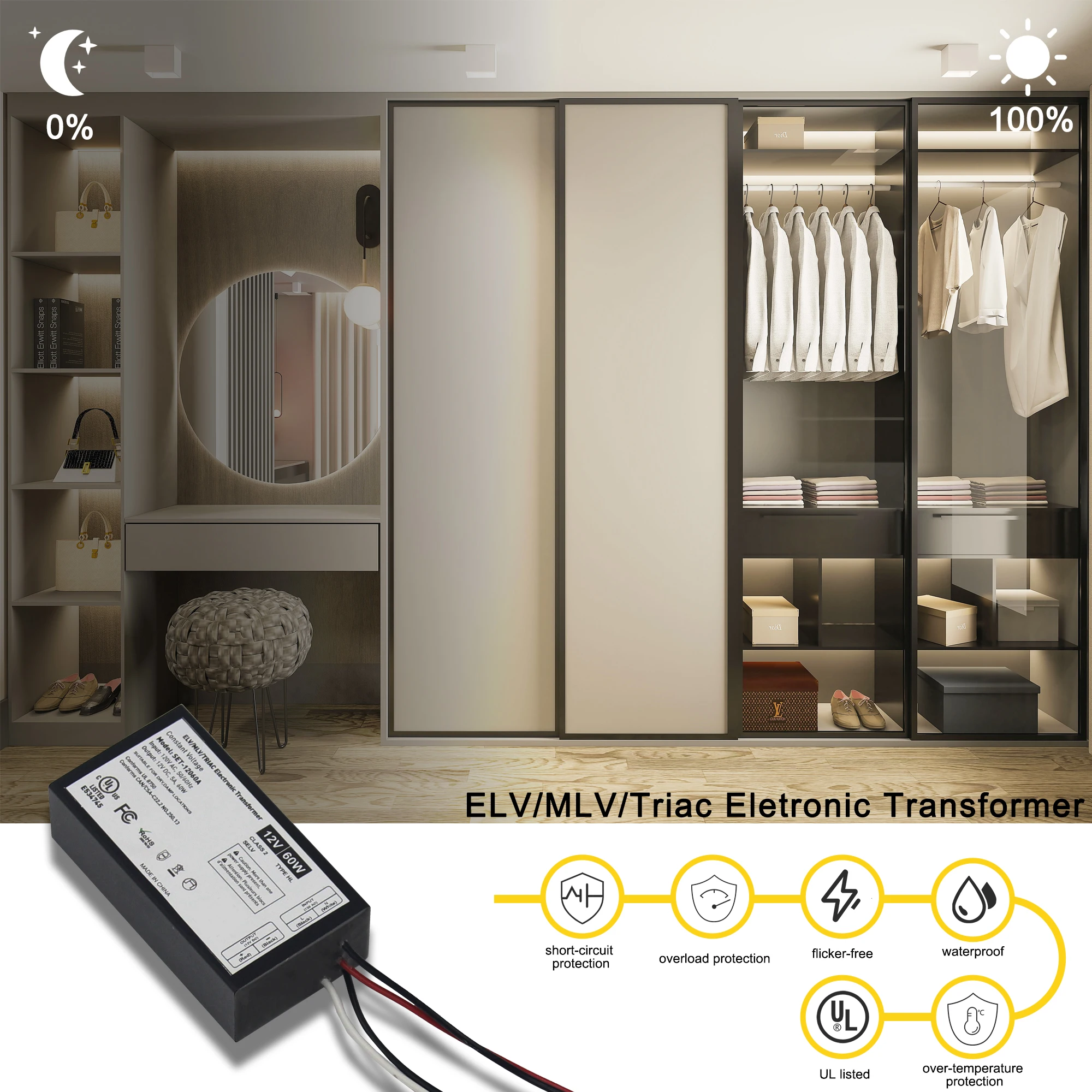 Elv/mlv/triac 12V 24V 60W Mini Dimmable LED Driver - Guangwell