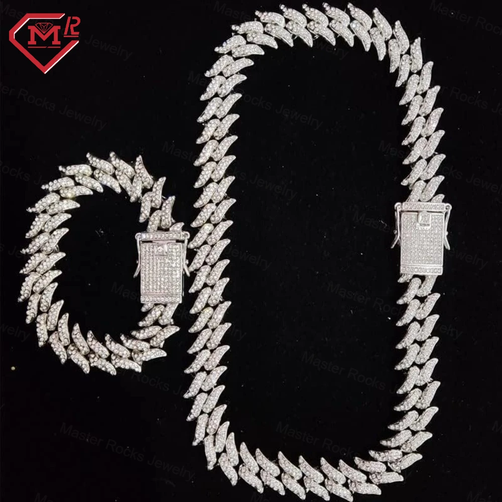 Hip Hop Moissanite Chain 20mm Width Thorn Shape Chains Iced Out Bling ...