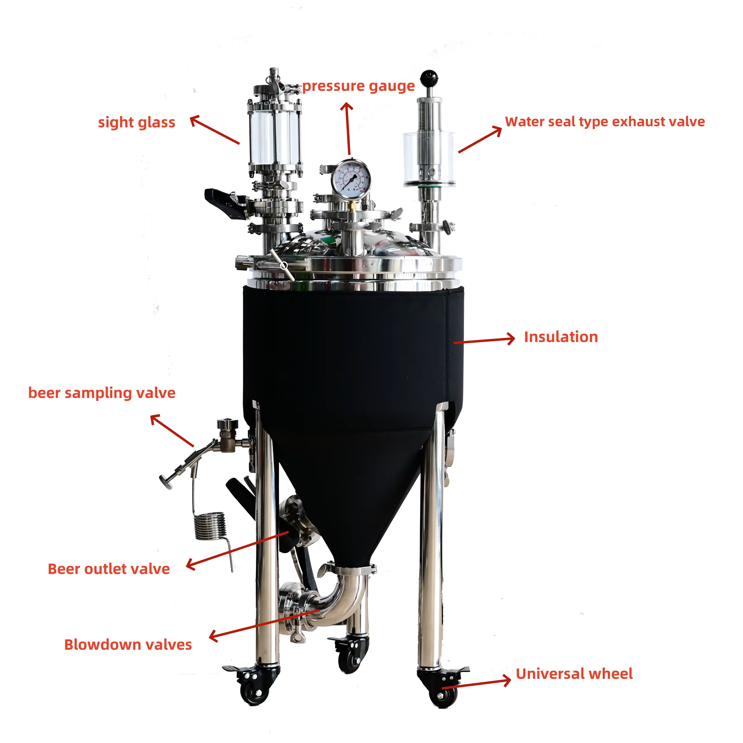 Sanitary Stainless Steel 304 316 Movable Portable Beer Brewing Conical ...