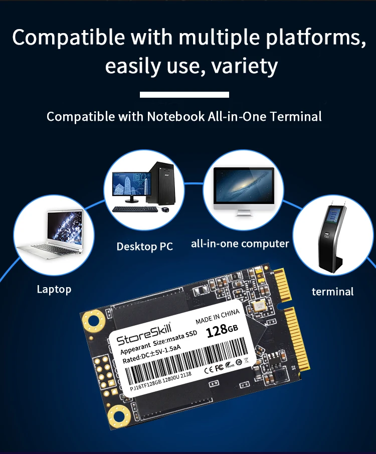 MSATA SSD 128GB 256GB 512GB 1TB Internal 3D NAND Flash Industrial Solid ...