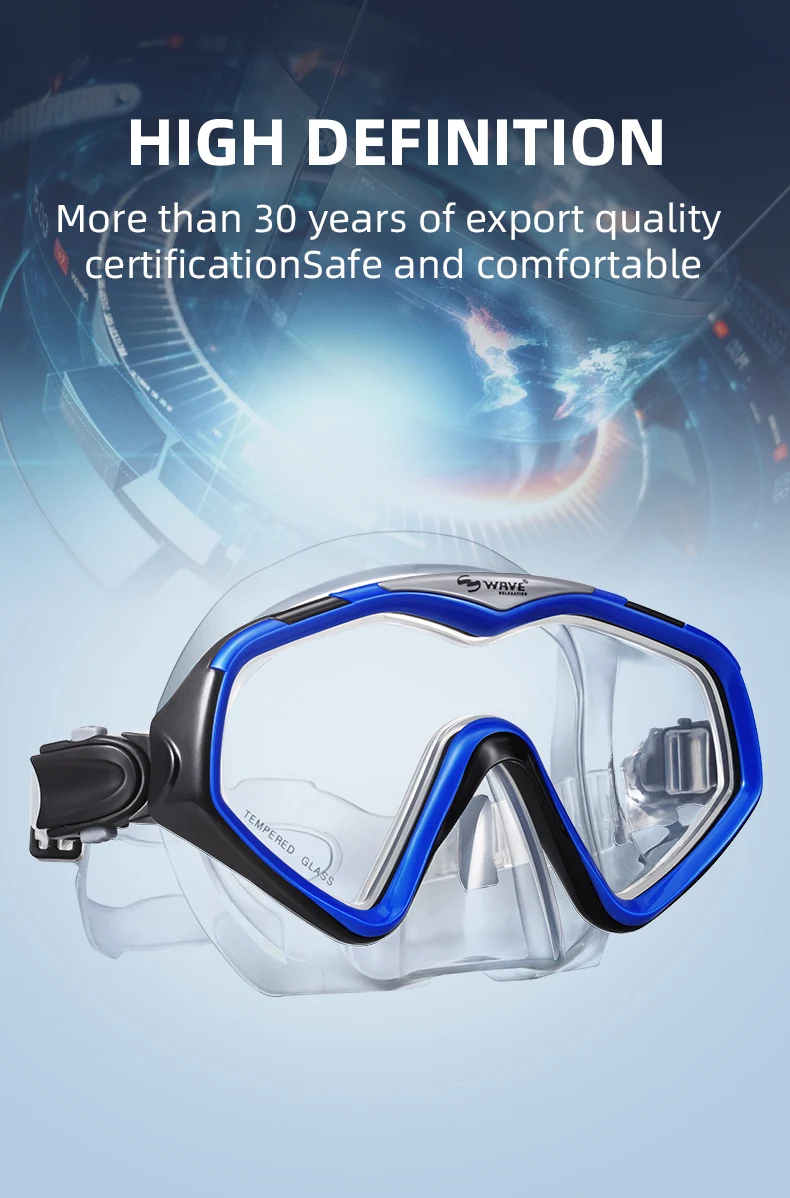 Wholesale WAVE Snorkel Mask Set - Dry Top & Tempered Glass