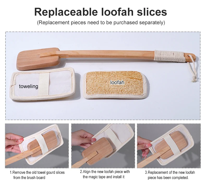 Luffa Loofah Sponge Exfoliating with Long Wooden Handle Natural Back ...