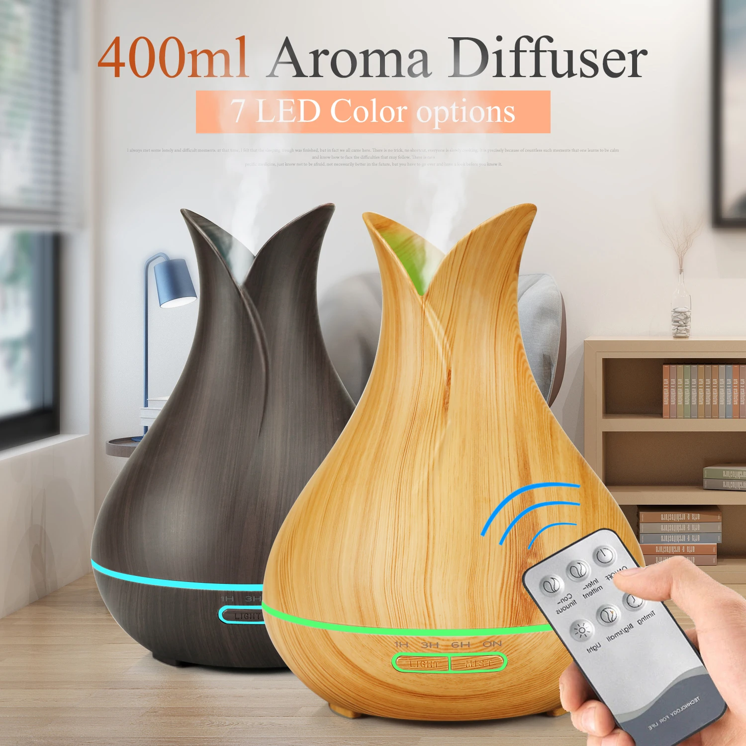 400ml Classic Vase Wood Grain Electric Aroma Diffuser Essential Oil ...