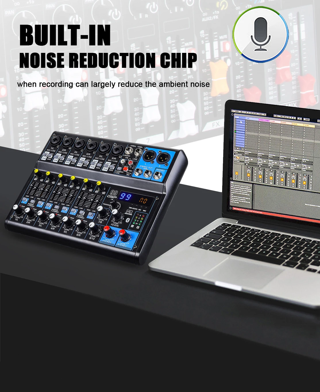 Multi-function Mixer 99dps Reverb Effect With Bluetooth+usb+eq+48v ...