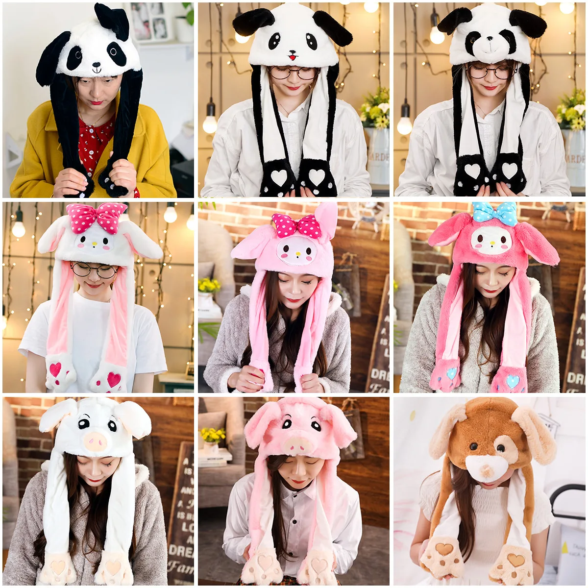 Winter Custom Korea Bunny Moving Ears Plush Cute Animal Cap Funny ...