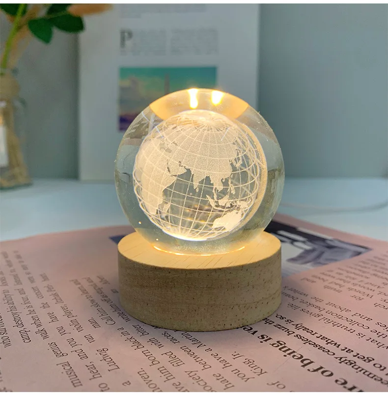 Glowing Crystal Ball Wooden Small Desktop Bedside Christmas Birthday ...