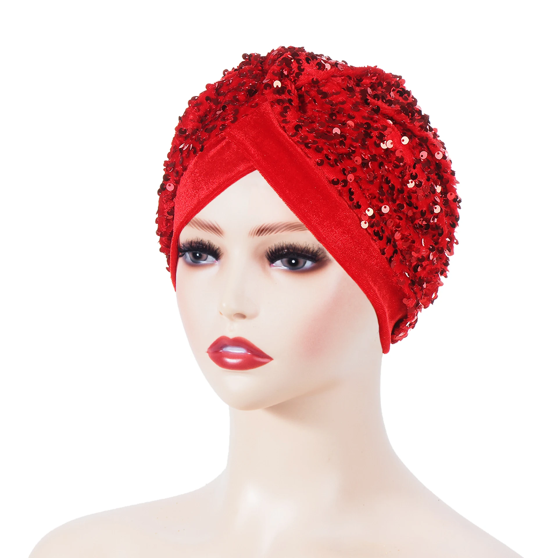New Fashion Women Turban Breathable Shiny Women's Twist Velvet Sequins ...