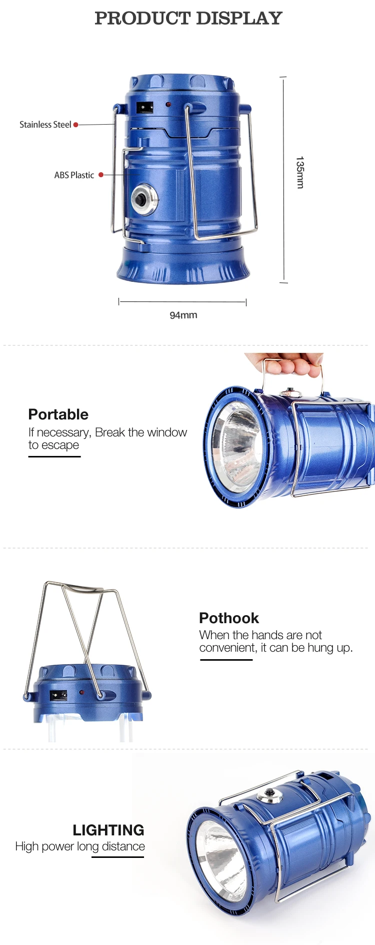 Abs Rechargeable Solar Powered Camping Lantern Outdoor Solar Zoom ...