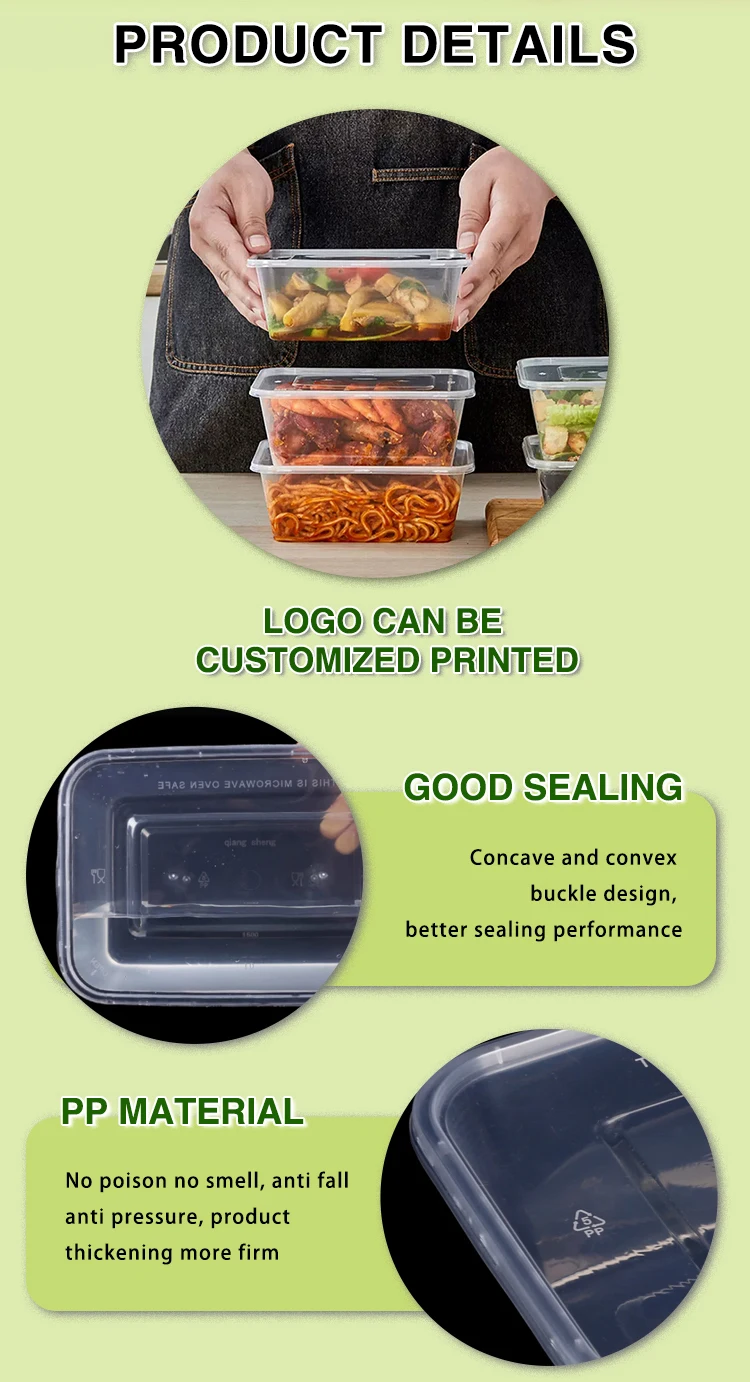 Disposable Clear Black Square Plastic Food Containers
