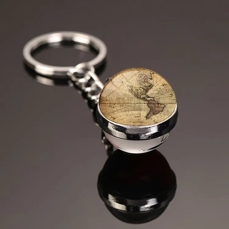 Art Retro World Map Key Chain Accessories Double-sided Glass Ball Key ...