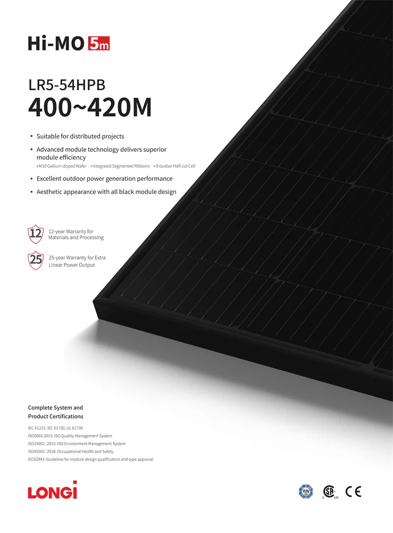 Longi 400W 405W 410W 415W 420W All Black Full Black Solar Module Solar Panel for Home Solar ...