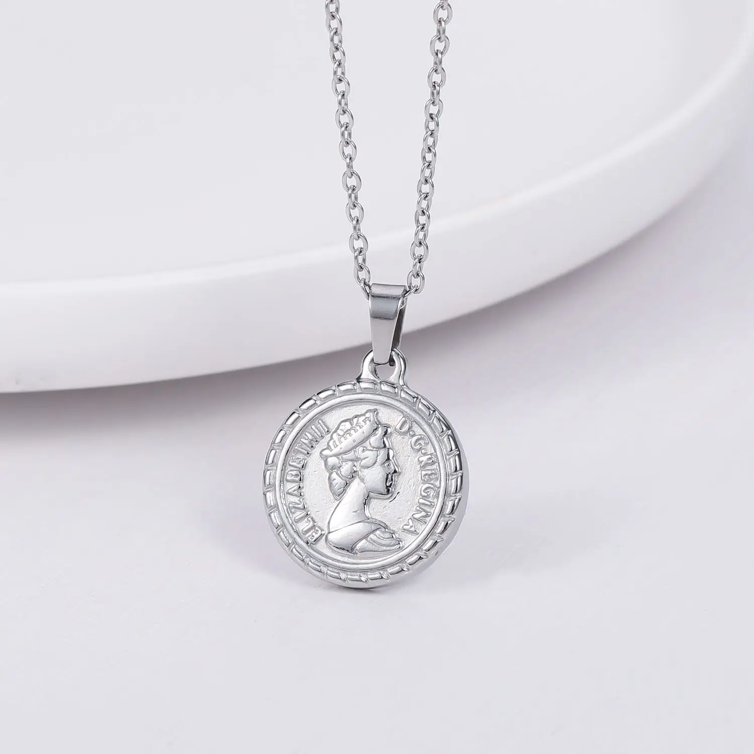 Custom 18K Gold Plated Portrait Coin Pendant Necklace