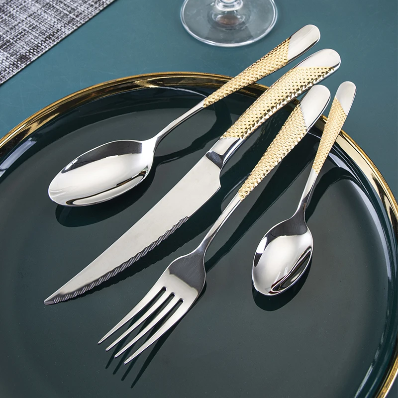 Luxury Hammered Cutlery Knife Spoon Fork 304 Stainless Steel Cutlery ...
