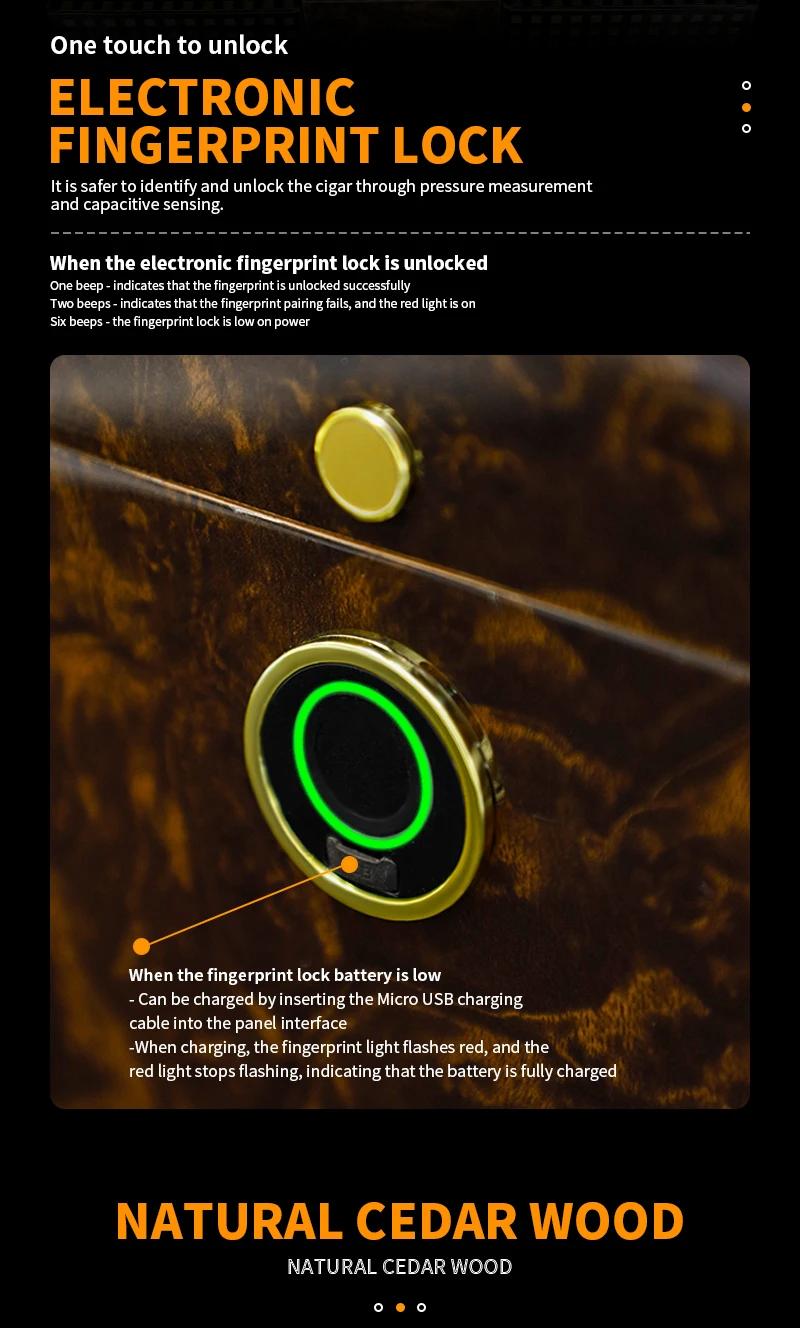 New Design Guevara Electronic Fingerprint Lock Cigar Humidor
