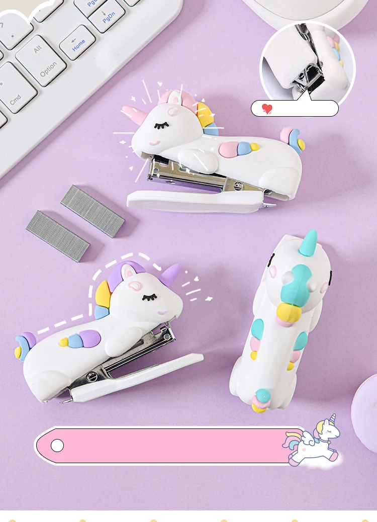 2024 Custom Mini Stapler with Cartoon Unicorn Macaron Color