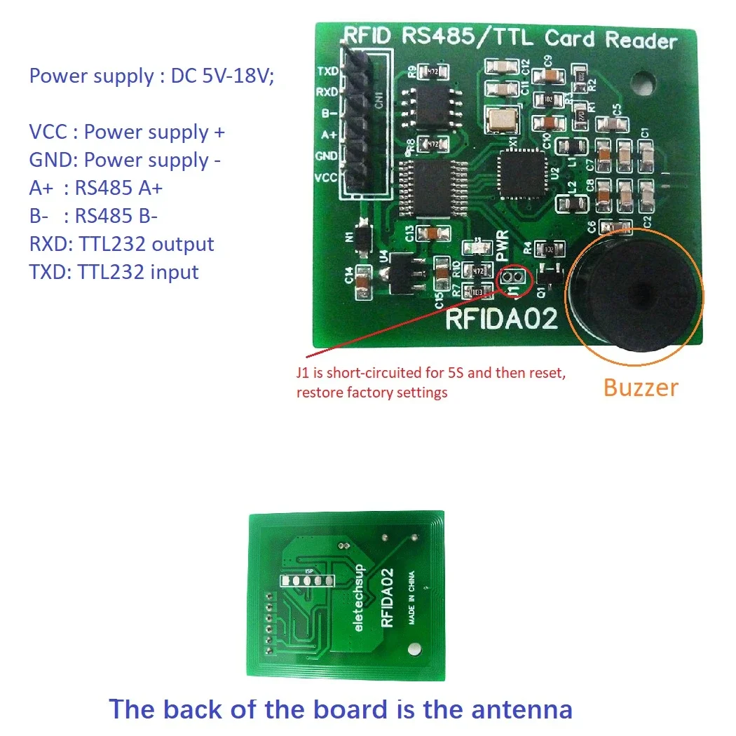 RFIDA02 Reader Writer RS485 RS232(TTL) UART 13.56MHz RFID RC522 CV520 ...