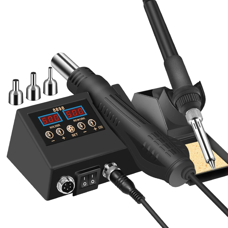 8898 Smd Rework Soldering Station 2-in-1 Soldering Iron Portable Heat ...