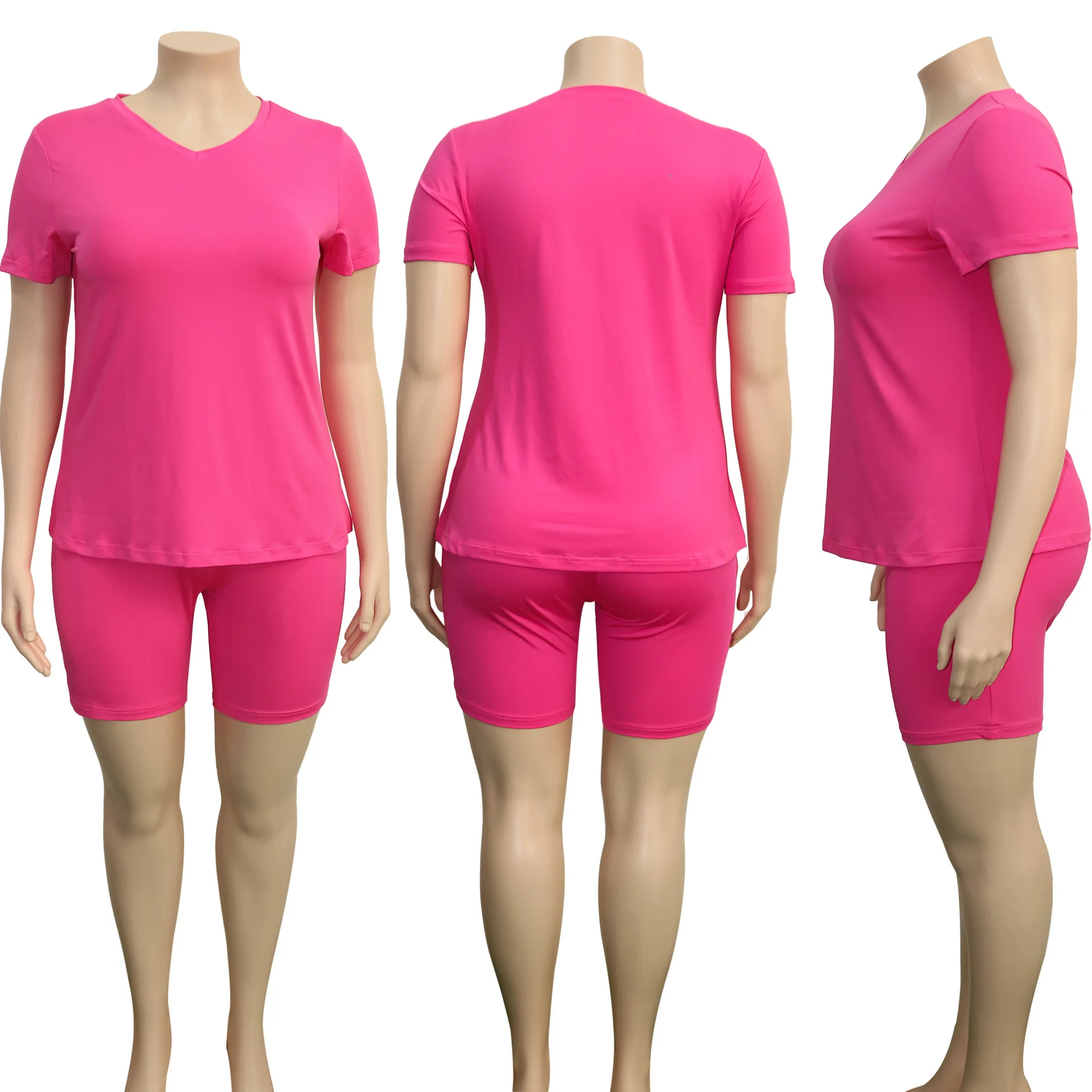 Short Pants Set Casual 2 Piece Plus Size Women Summer Solid Color ...
