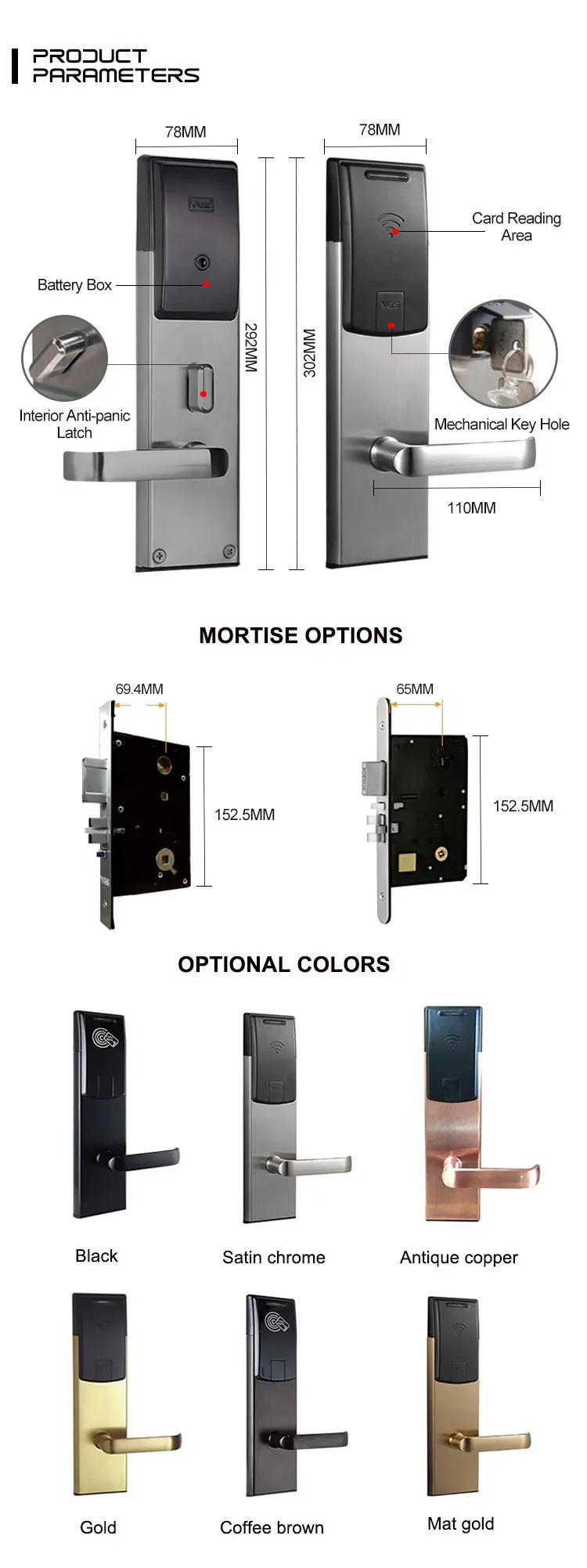 YGS Smart Rfid Card Encoder Electronic Door Handle Lock Hotel Door ...