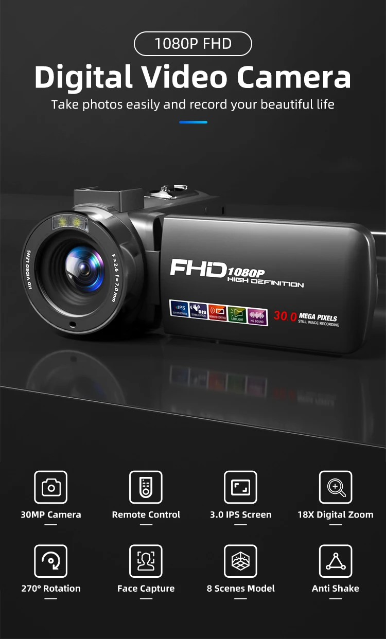 Hot Sale 1080P Handy HD Camcorder Video Cameras 30MP 18X Digital Zoom ...