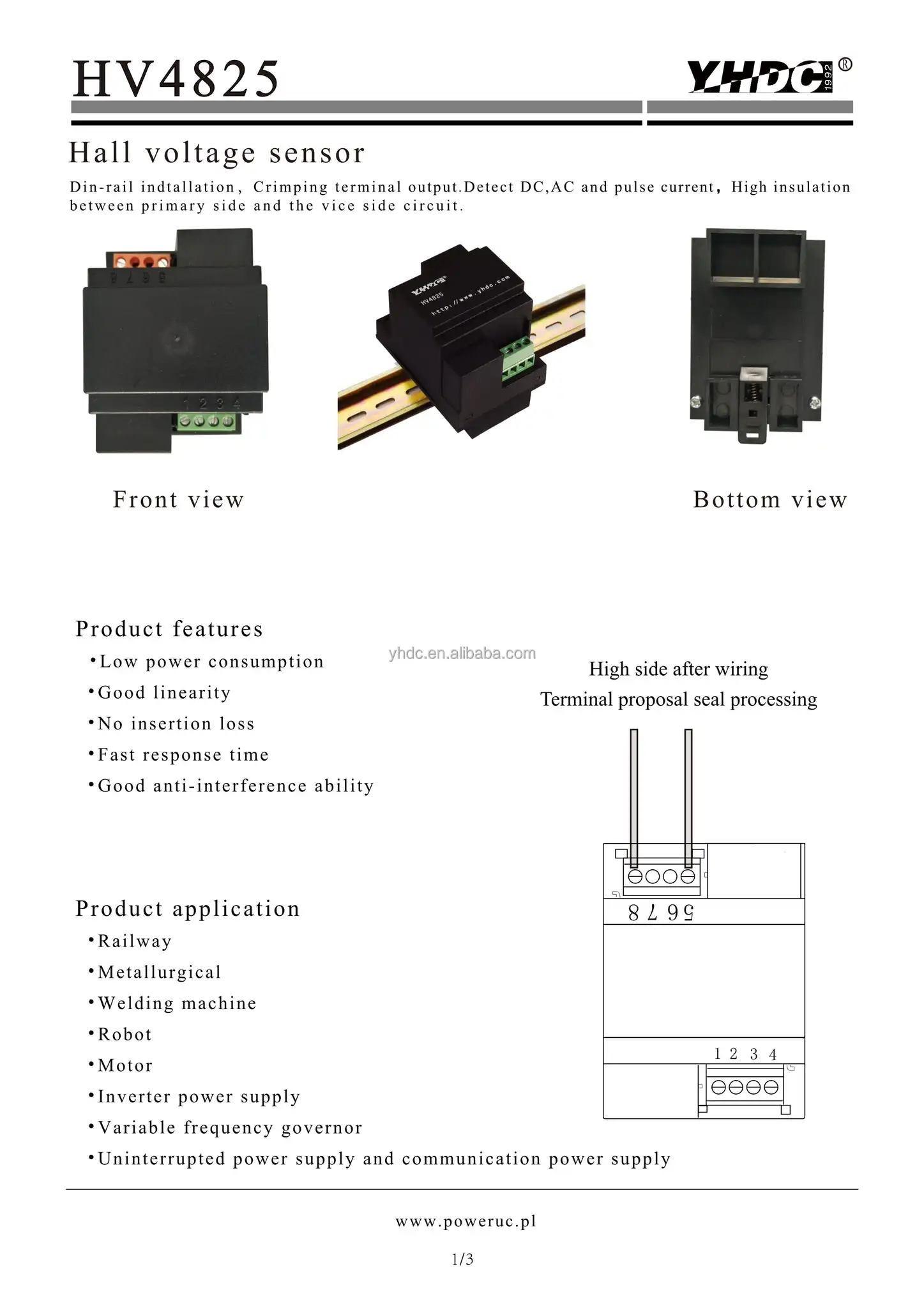 Din Rail Electric Voltage Sensor Hv4825 50v To 500v - Buy Voltage ...