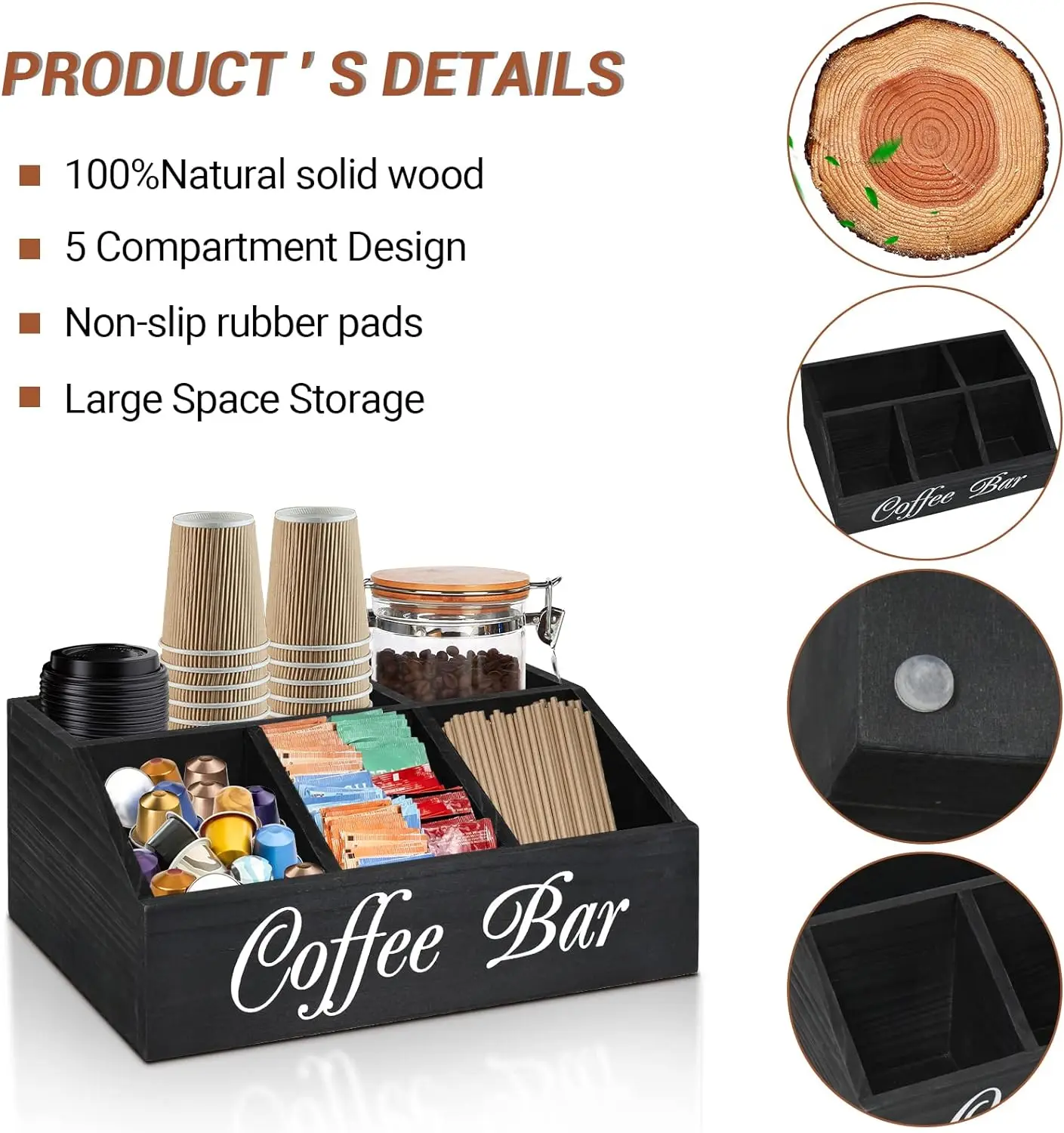 Wholesales Coffee Bar Decor Black Rustic Wooden Coffee Box Station ...