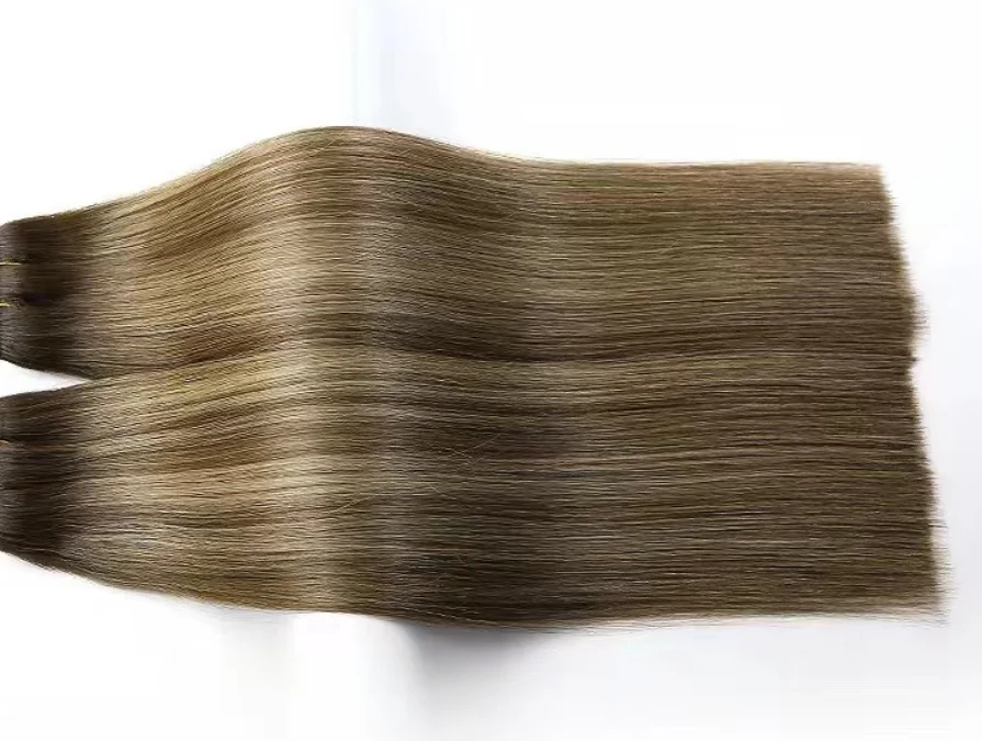 Thin Weft Human Hair Bundles Extensions Balayage Highlight Ombre Color ...