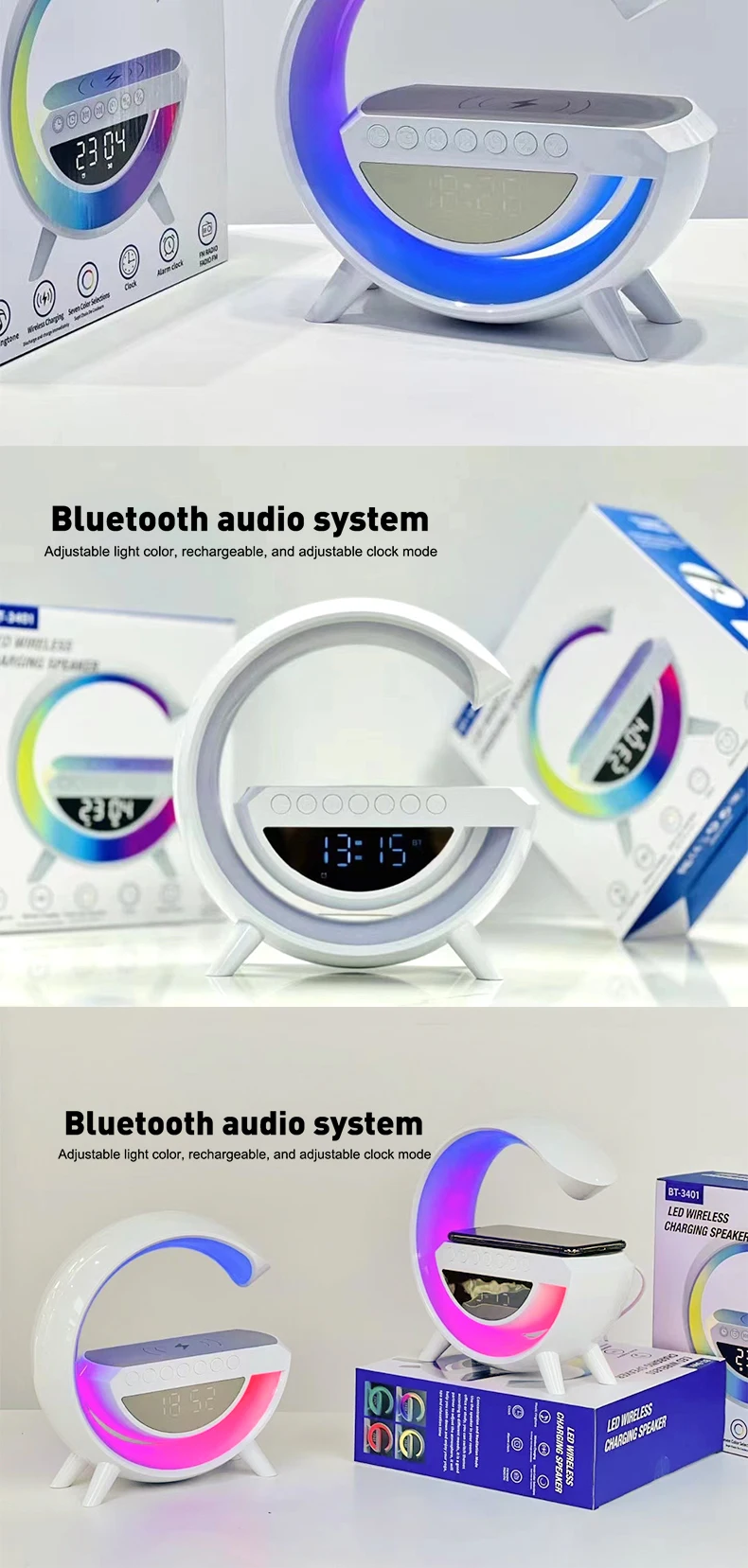 Mini G Speakers Lamp Alarm Clock Lamp With 15w Fast Wireless Charger ...