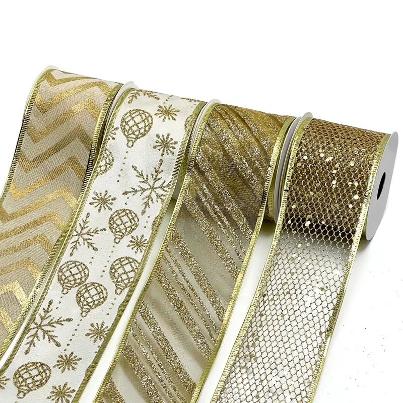 Yellow Summer Wired Christmas Mesh Ribbon Stock For Home Diy - Buy ...