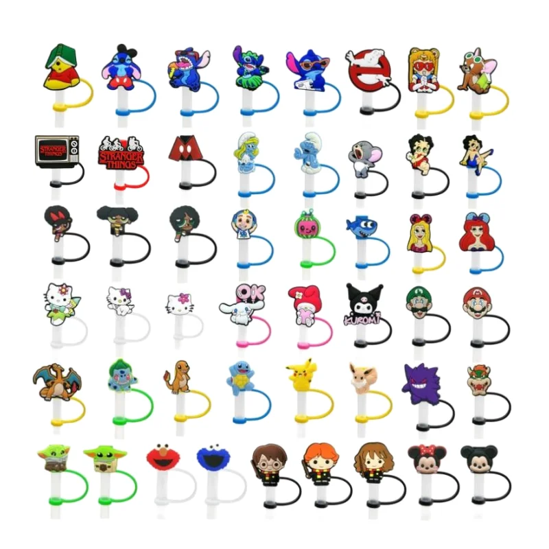 New Anime Series Silicone Reusable Straw Cover Topper Tips Dust Proof ...