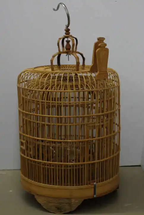 Antique Round Bird Cage Wooden Bamboo Bird Cage Carrying Handle Bamboo ...