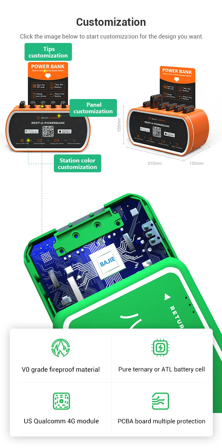 Bajie Custom Qr Code Public Charging Station 6 Slots Sharing Phone ...