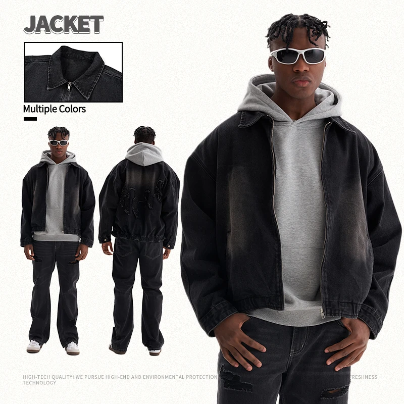 Men's High Quality Boxy Cropped Fit Denim Jacket Custom Wash Streetwear ...