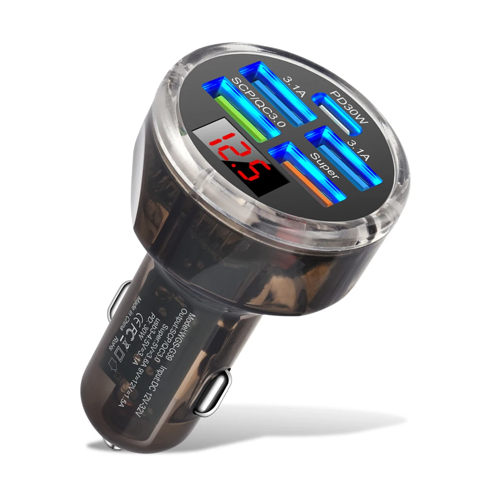 PD30W Widely Compatible Fast Charging Car Charger, Digital Display 5-in ...