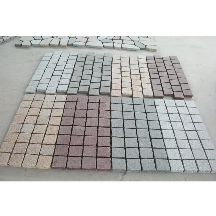 Interlock Grey Granite Cobblestone Mesh Tile Patio Paver Mats