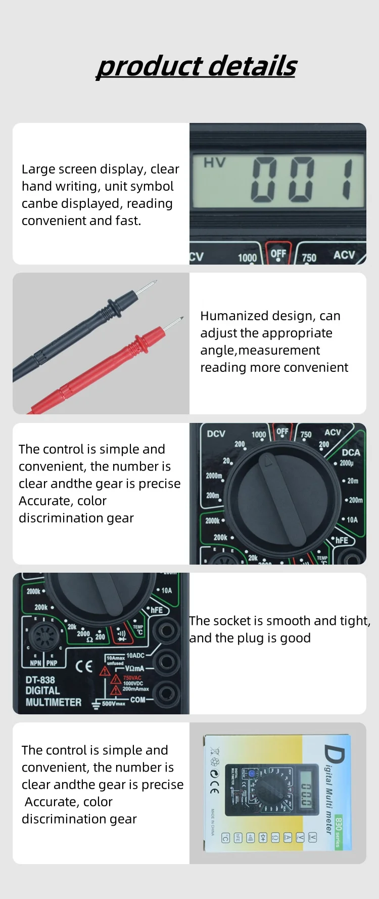 Dt838 Portable Smart Multimeter Digital Electronic Multimeter Voltage ...