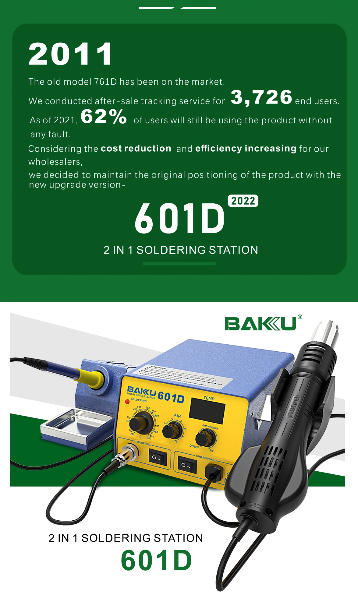 Baku Bk-601d Rework Station Soldering Hot Air Gun For Mobile ...