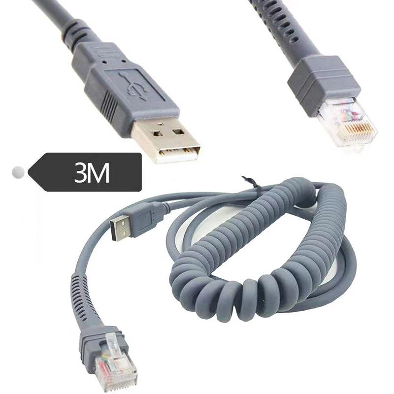 Spiral Retractable USB to RJ45 Cable for Symbol Moto Scanners