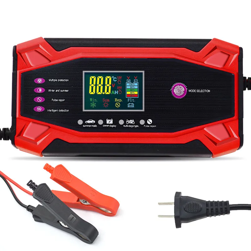 2022 red 12V24V 10A Intelligent Pulse Repair Car Battery Chargers ...