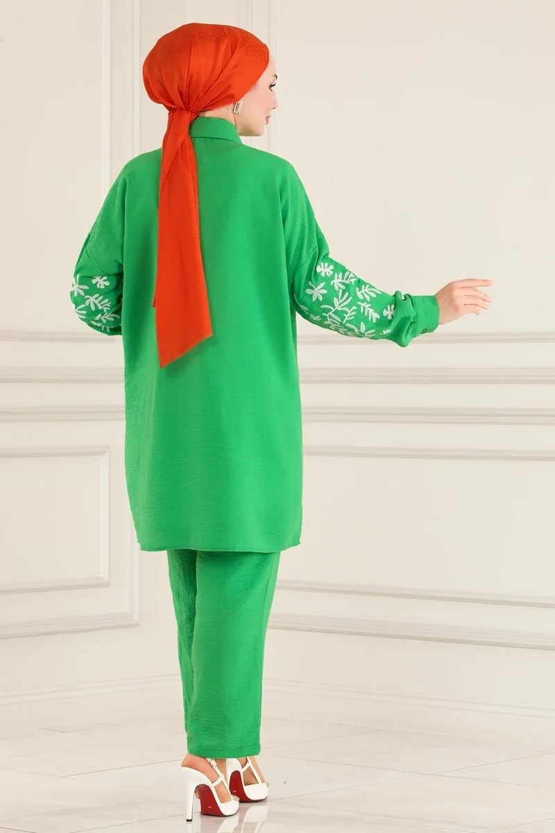 D0054 Turkey Modest Style Elegant Embroidery Solid Shirt Pants Set ...