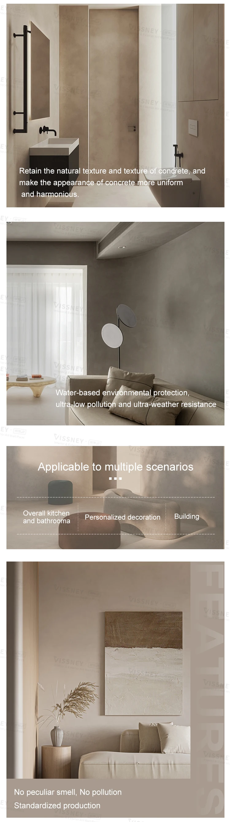 Vissney Microcement Kit High Hardness Wall Designs Microcement Medium Sand Microcement - Buy ...