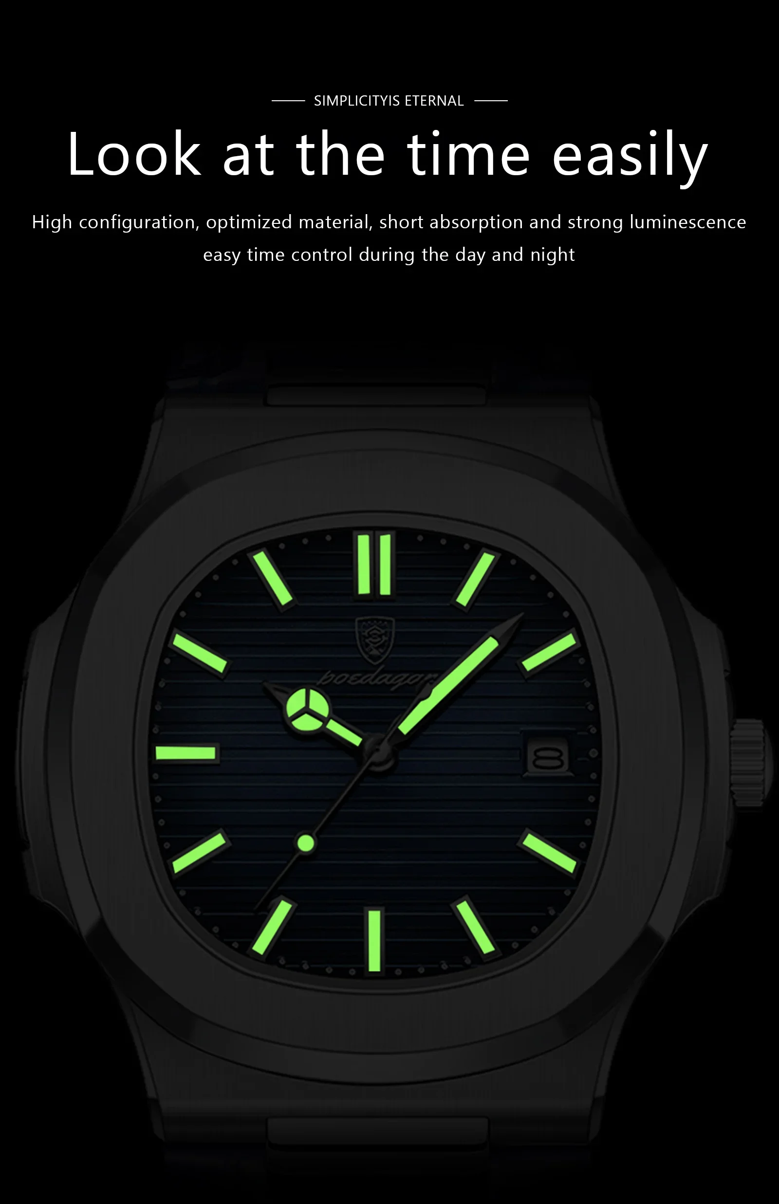 POEDAGAR 613 Luxury Fashion Leather Strap Watch for Men