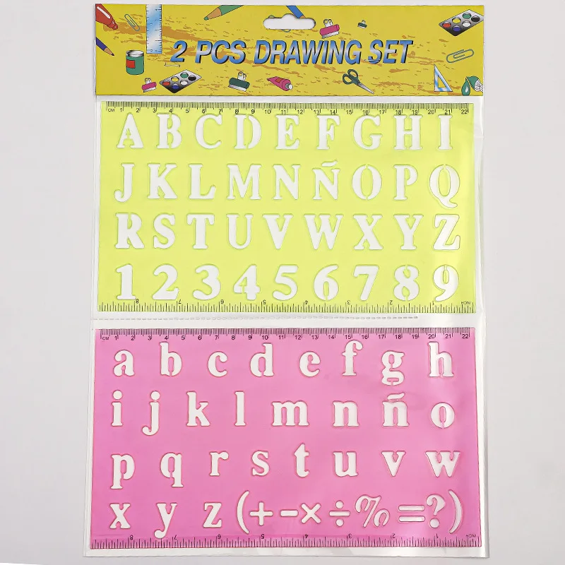 2 Colors Plastic Transparent Alphabet Letter Stencils Ruler With ...