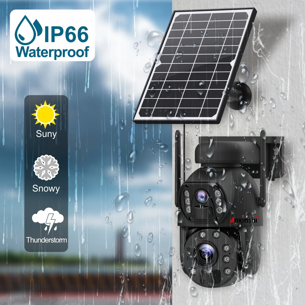 Anxinshi 10X Wireless 6MP Dual Lens Wifi Camera with Solar Battery