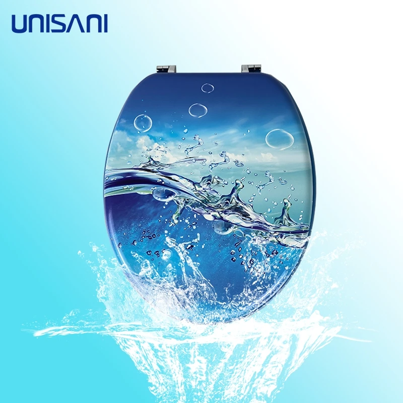 Waterproof customized waves print hotel blue MDF wc round shape zinc ...