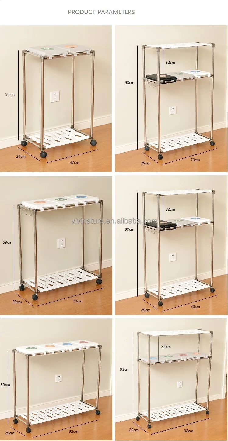 Garbage Recycle Sorter with Wheels - 2 to 4 Compartment Cart