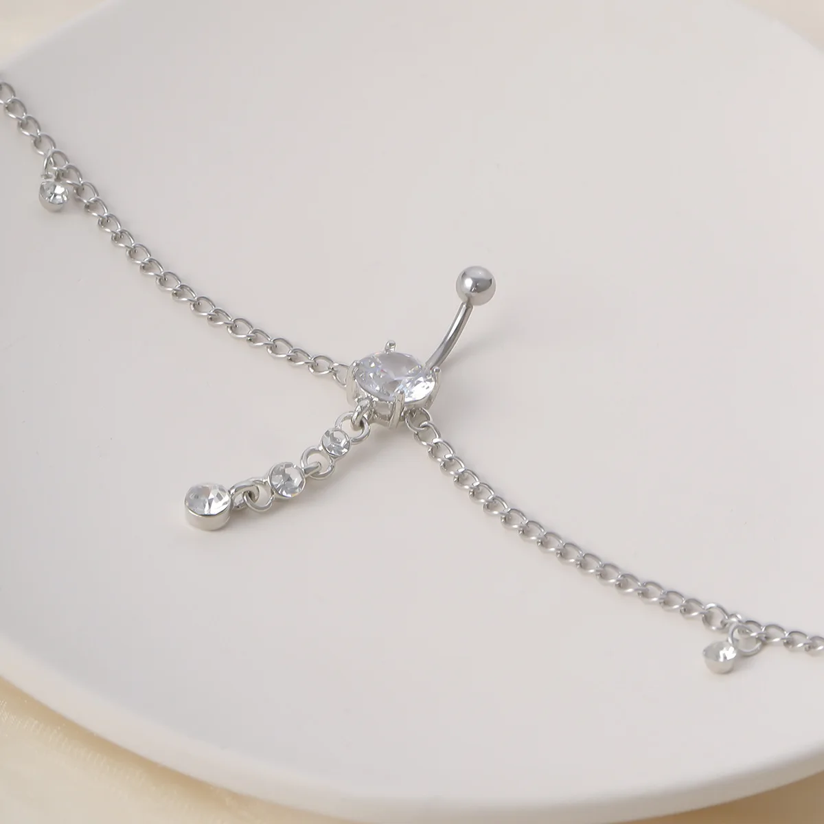 Women Sexy Rhinestone Dangle Belly Button Chain Navel Piercing Rings