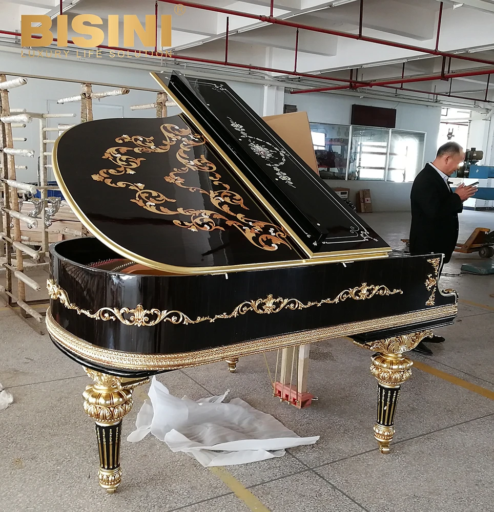 Luxury Classic 88keys Refined Black Lacquer Hand Carve Wood Piano 24k ...